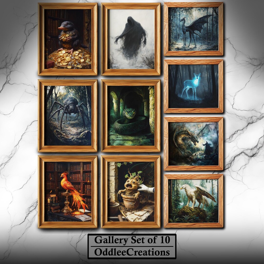 10 Magical Creatures Wall Art Set Dark Academic Gallery Prints ...