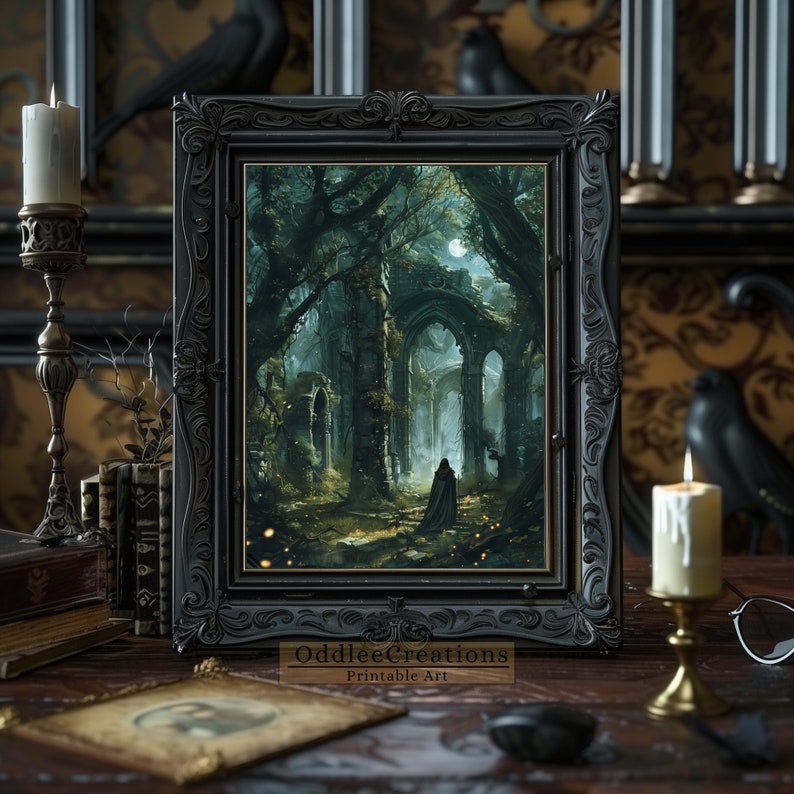 Enchanted Forest Painting Digital Poster | Mystical Woodland Wall Art ...