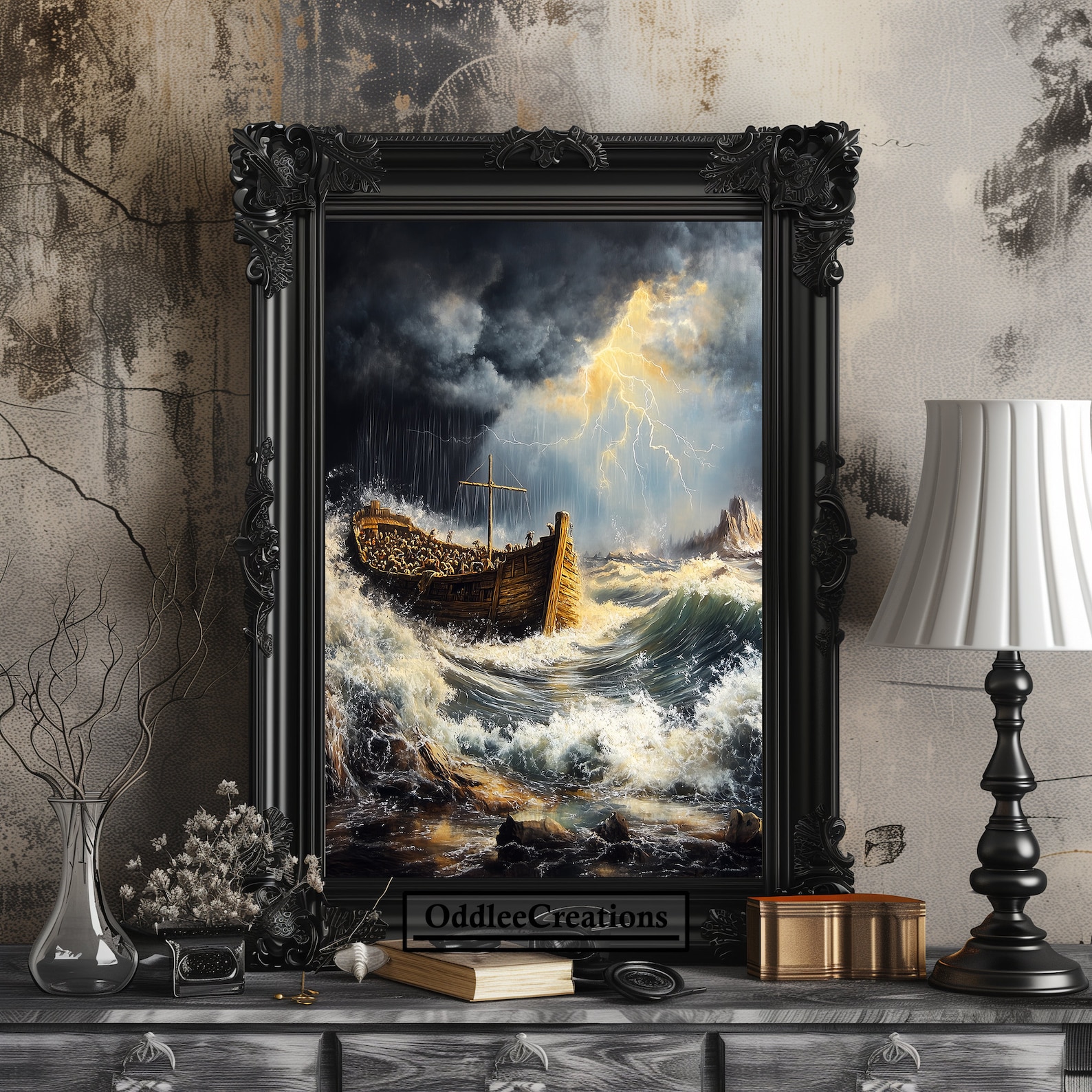 Noah's Ark in Stormy Seas Digital Poster - Biblical Flood Art ...