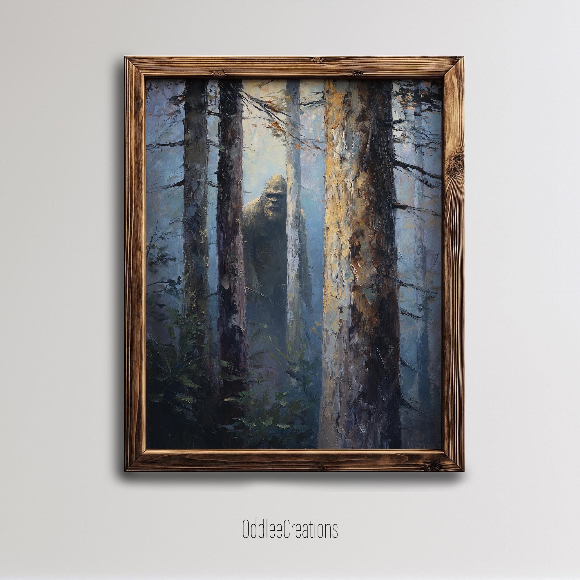 Bigfoot Cryptid Forest Digital Printable Wall Art Mysterious Woodland ...