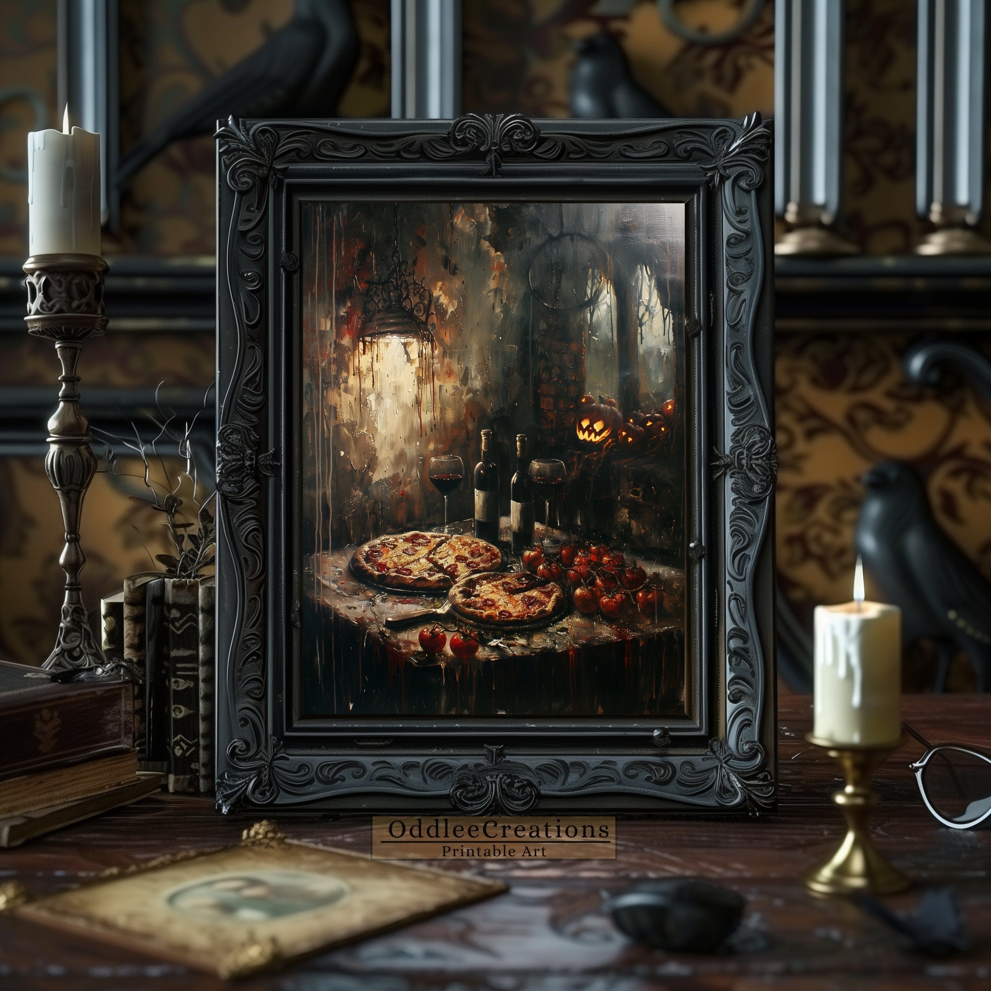 Creepy Pizza Oil Painting - Eerie Room Décor - Spooky Pizza Wall Art ...