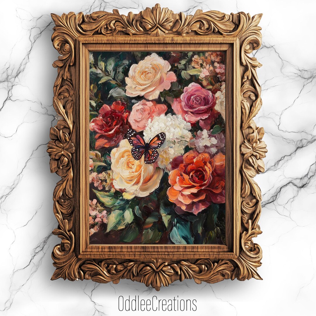 Gothic Cottagecore Flower Art Print - Vintage Oil Painting Bouquet, Old ...