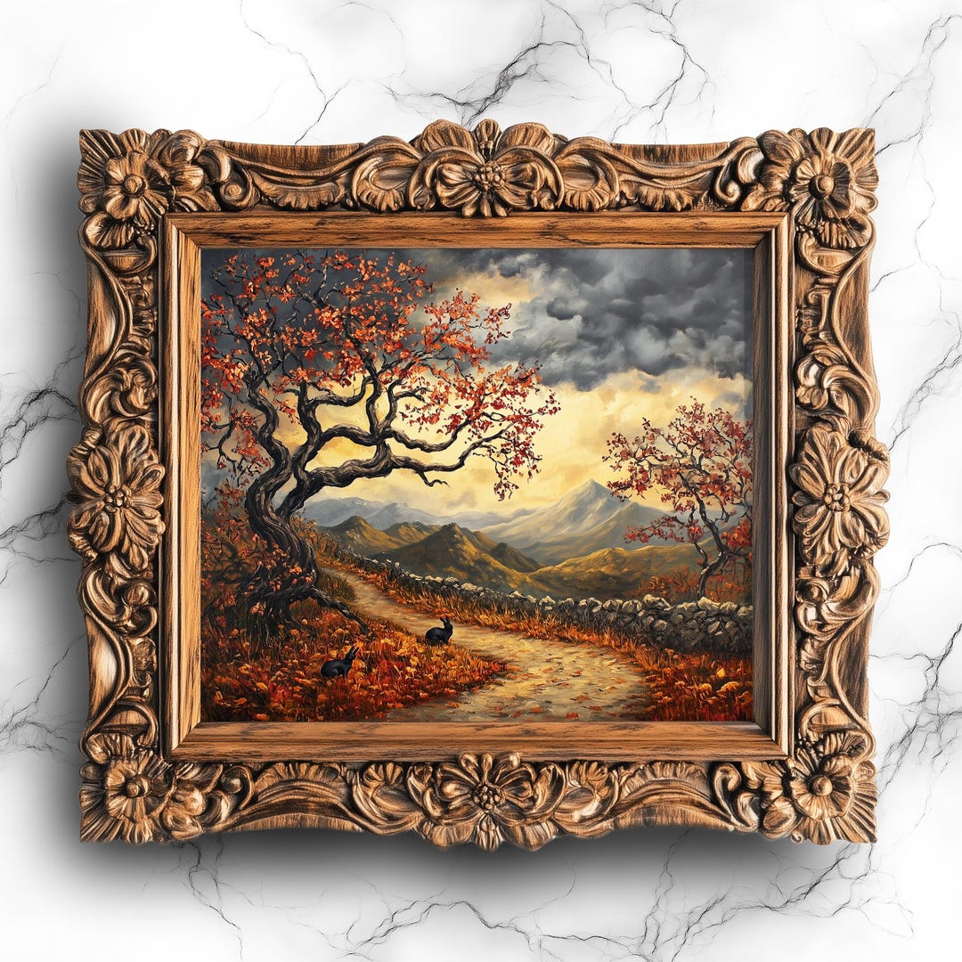 Gothic Dark Academia Autumn Countryside Printable Wall Art Black ...