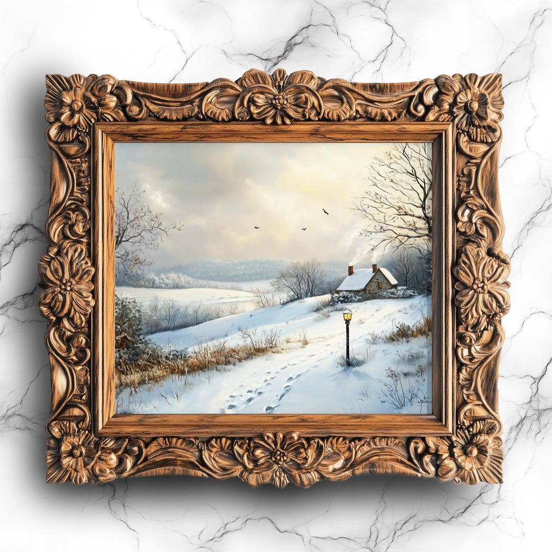 Victorian Winter Countryside Wall Art - Dark Academia Hilltop Landscape ...