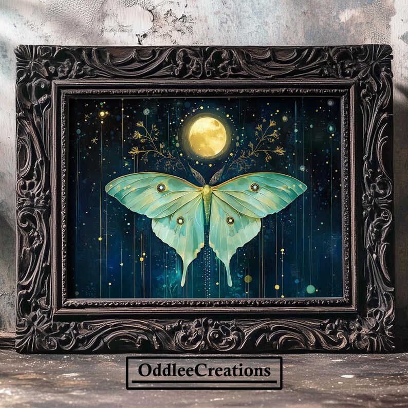 Mystical Luna Moth Art Celestial Moon Oil Painting Dark Academia ...