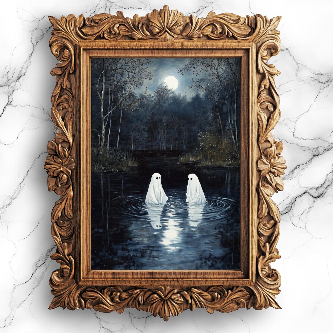 Gothic Child Ghosts in Moonlit Lake Setting Dark Academia Wall Art Cute ...