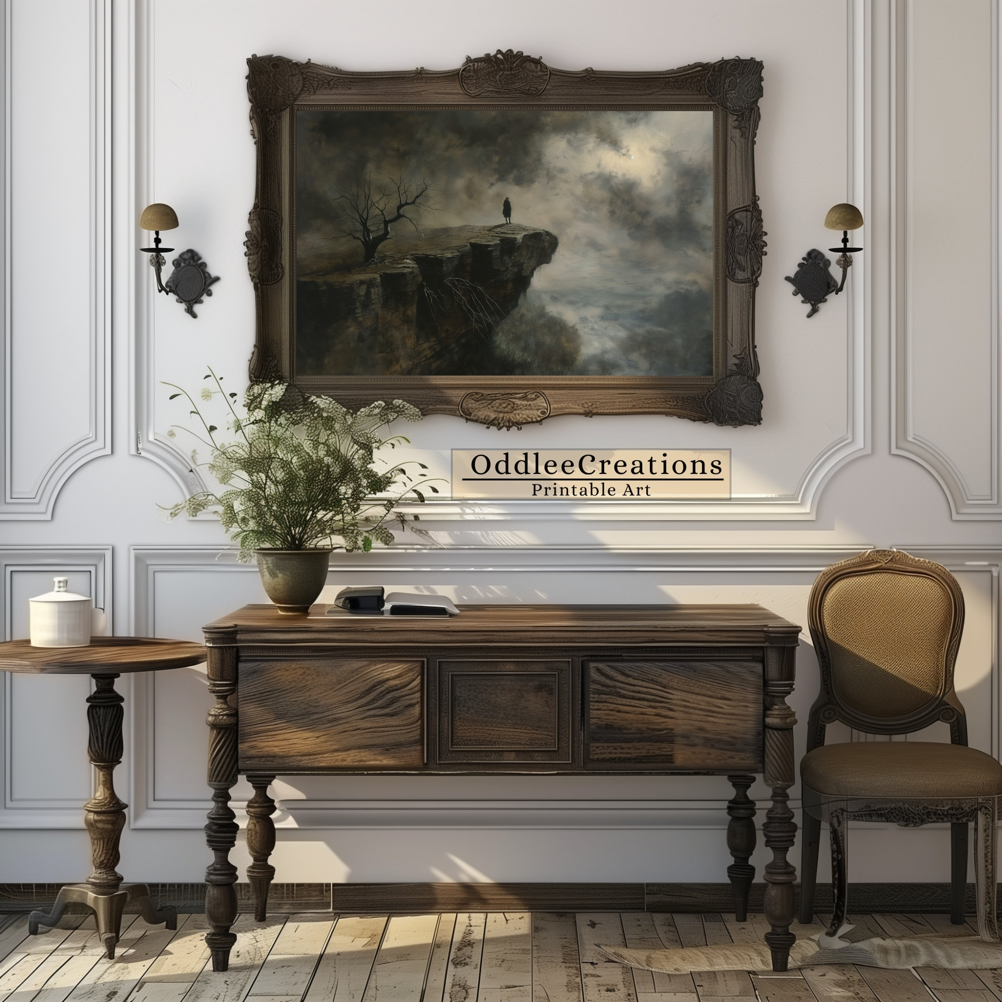 Desolate Landscape Oil Painting Gloomy Overcast Sky Digital Download ...