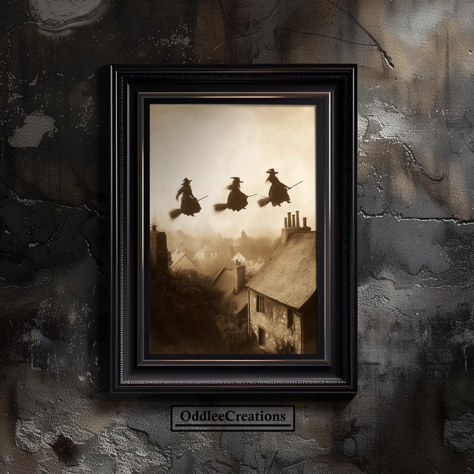 Vintage Photograph of Witches Flying Over Village | Digital Download ...