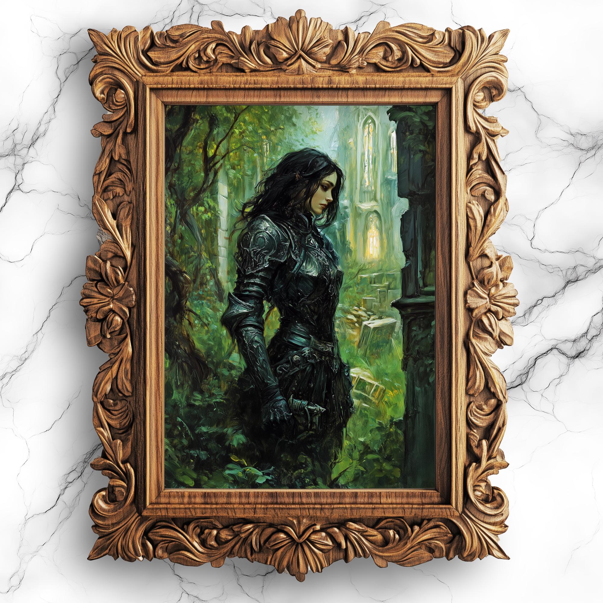 Female Knight in Gothic Ruins Digital Printable Art Dark Academia ...