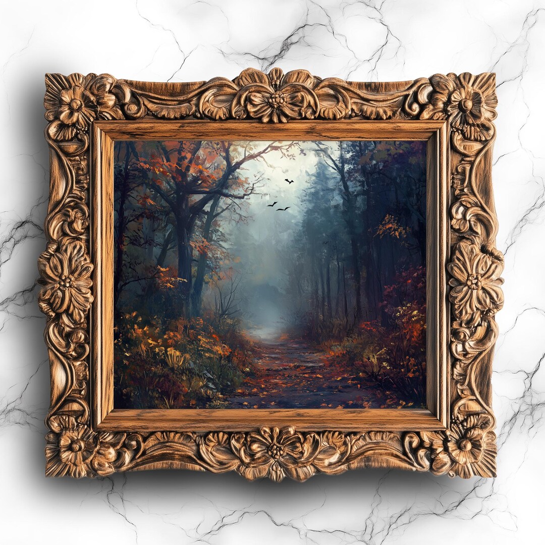 Moody Gothic Dark Academia Forest Art Print Fall Landscape Digital ...