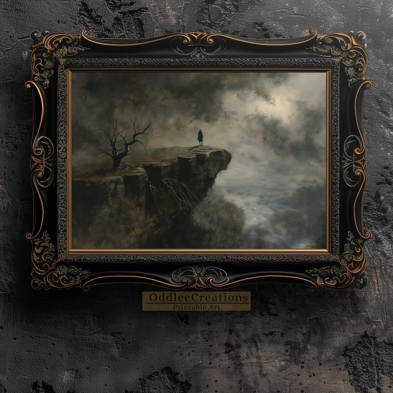 Desolate Landscape Oil Painting Gloomy Overcast Sky Digital Download ...