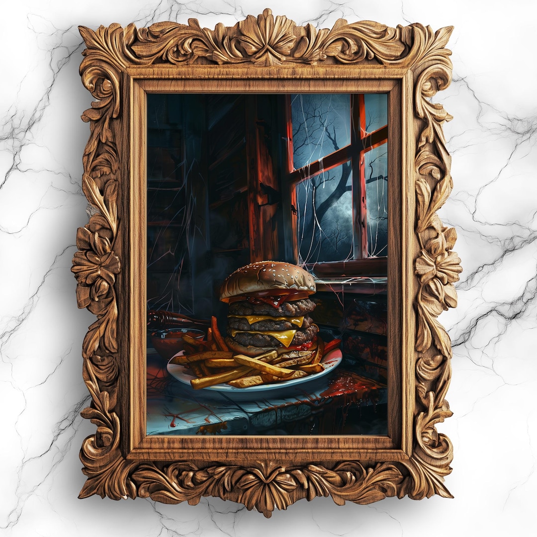 Comfort Food Digital Wall Art, Cheeseburger With Fries, Gourmet Fast ...