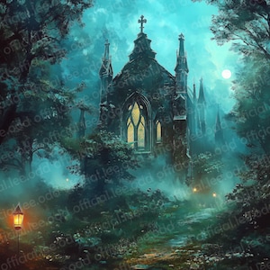 Cathedral in Forest Wall Art – Victorian Era Gothic Church Digital ...