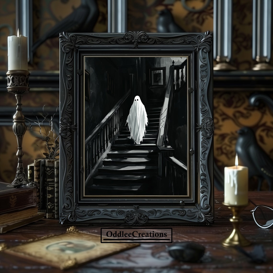 Haunted Ghost on Staircase Digital Poster Eerie Paranormal Wall Art ...