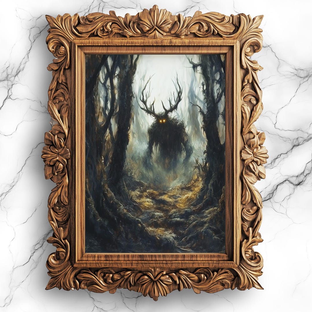 Cryptid Wendigo Forest Oil Painting - Dark Academia Printable Wall Art ...