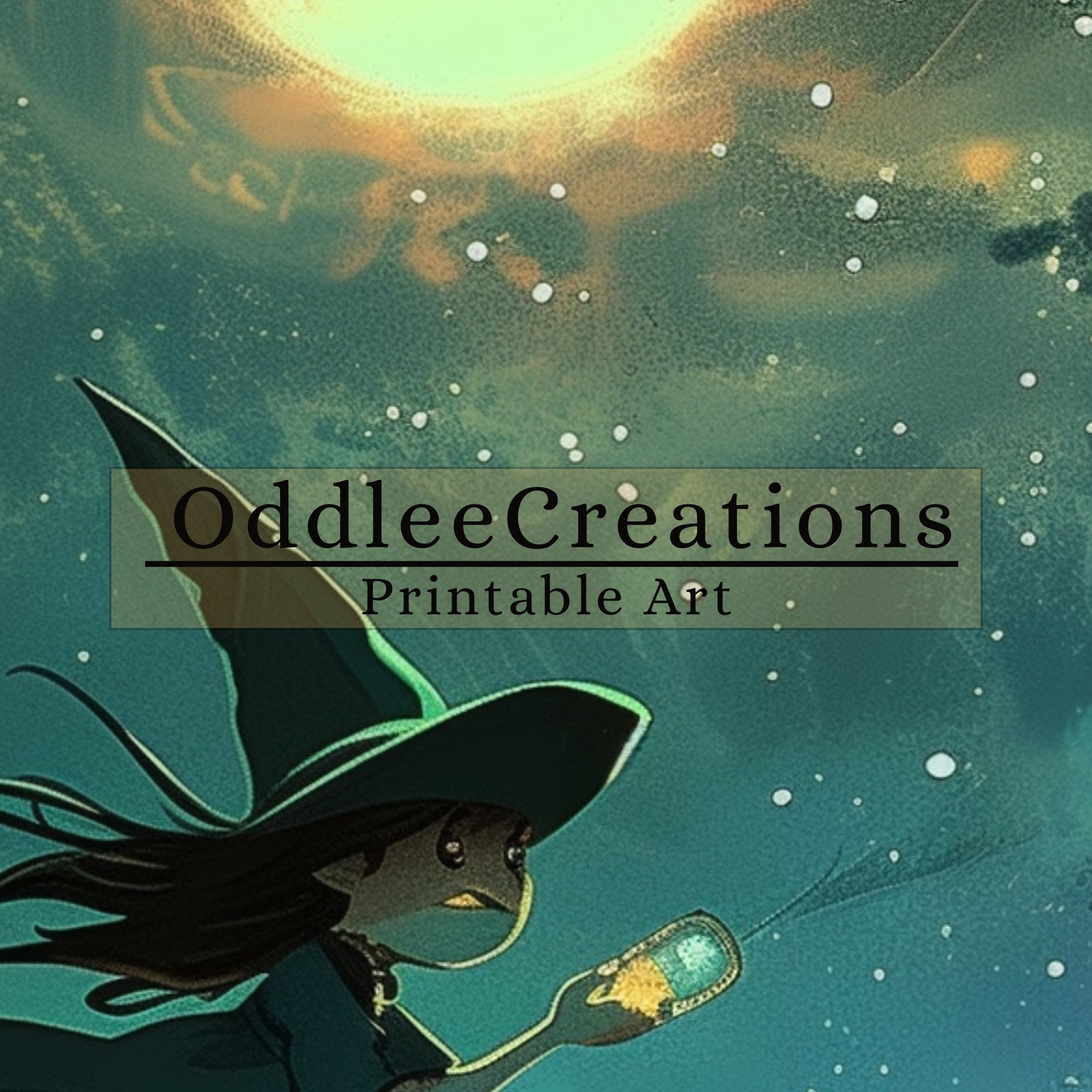 Adorable Witch on Broom in Enchanted Forest - Fantasy Oil Painting ...