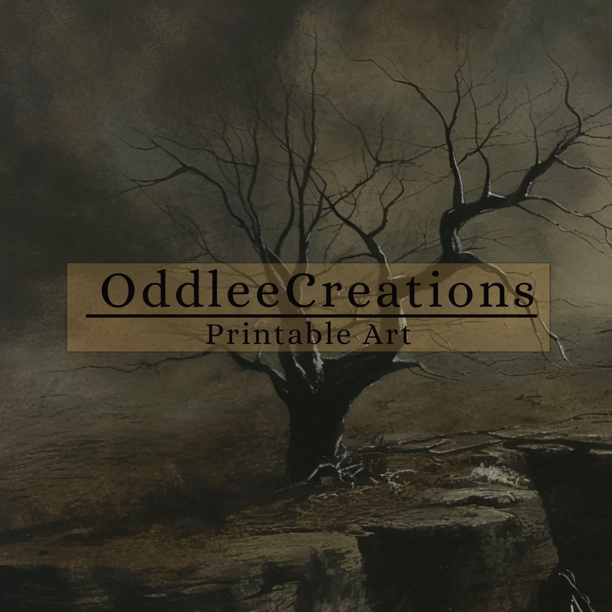 Desolate Landscape Oil Painting Gloomy Overcast Sky Digital Download ...