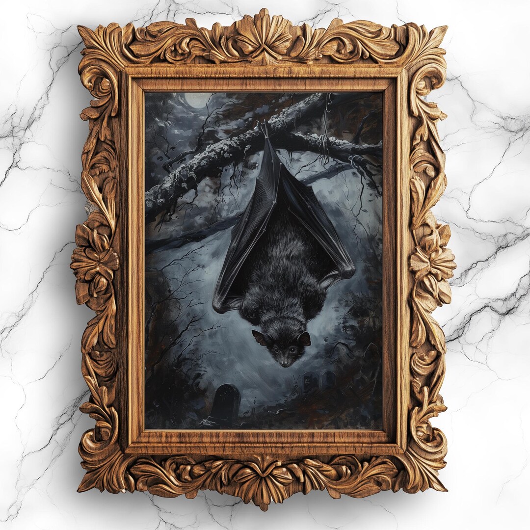 Hanging Bat at Night in Cemetery - Chilling Digital Oil Painting for ...