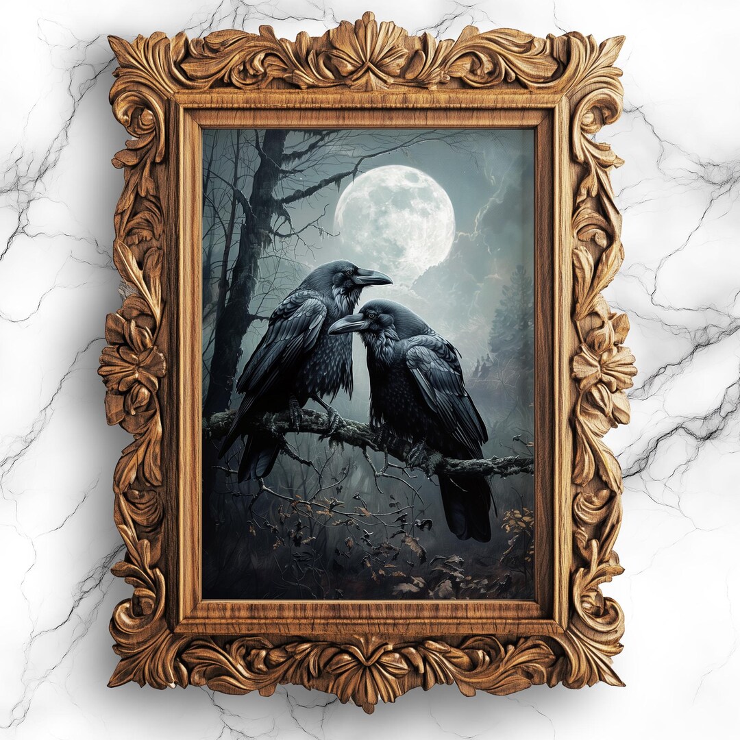 Moonlit Crows Digital Poster - Gothic Bird Art Print for Living Room or ...