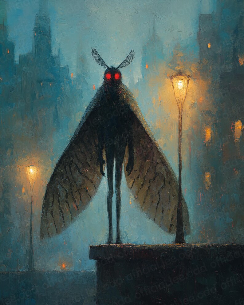 Mothman Cryptid Artwork Printable Gothic Portrait With Wings Oil ...