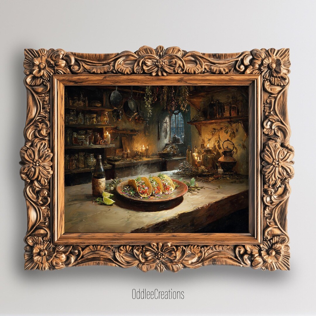 Taco Witch Digital Oil Painting Printable Dark Academia Kitchen Wall ...