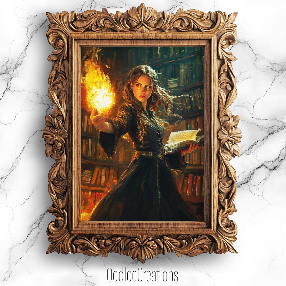 Powerful Female Mage Practicing Magic - Vintage Style Sorcerer Portrait ...