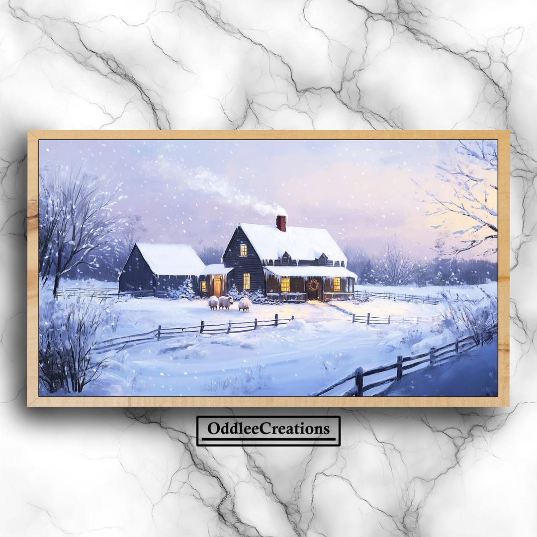Snowy Victorian Farmhouse and Barn Scene Digital Painting for Frame TV ...