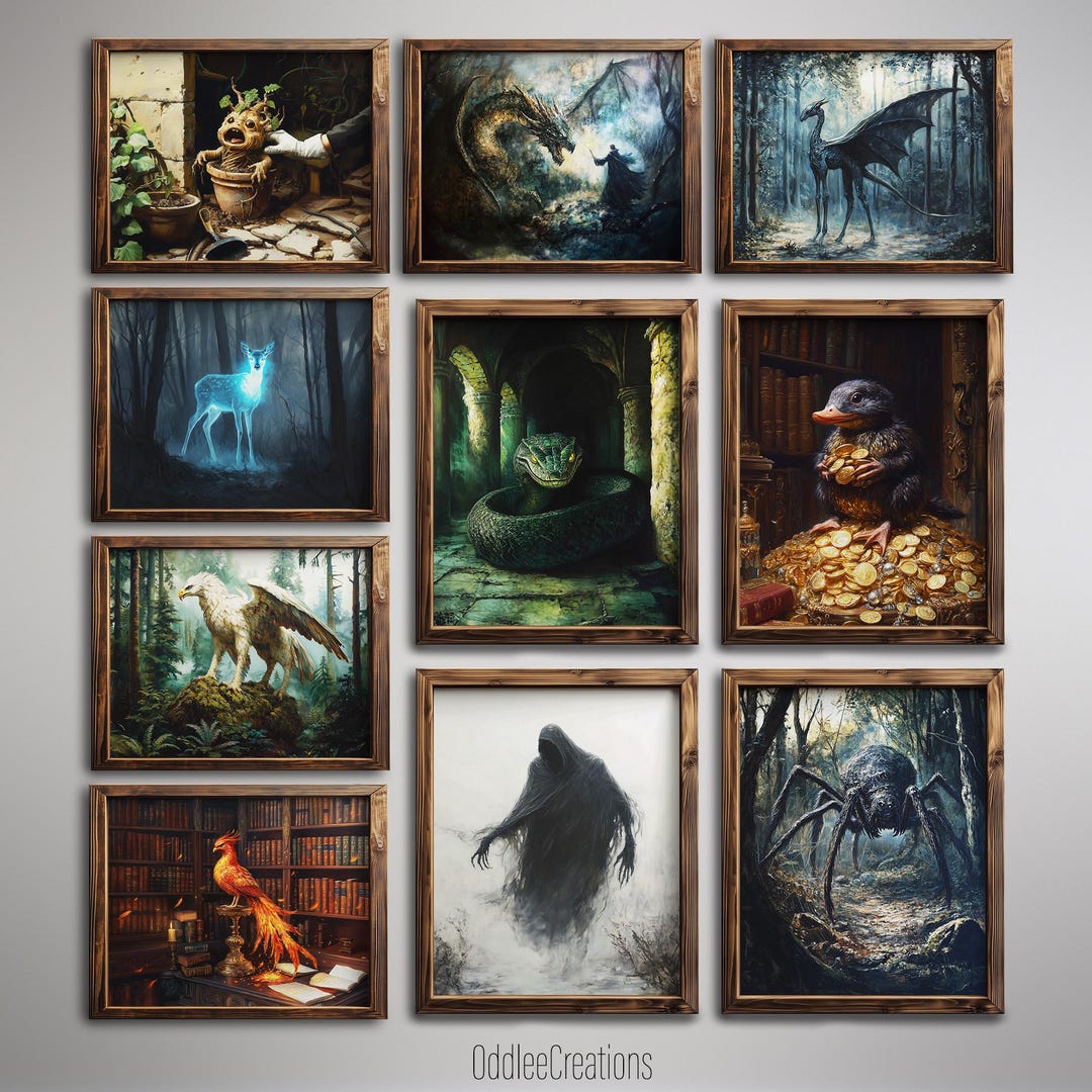 10 Magical Creatures Wall Art Set Version 2 - Dark Academic Gallery ...