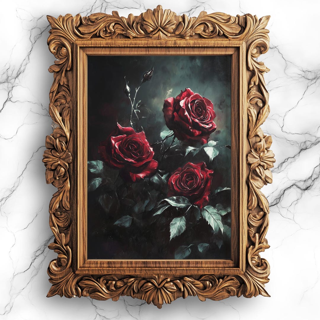 Dark Academia Rose Oil Painting Digital Print - Gothic Vintage Floral ...