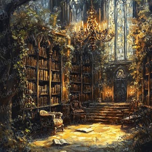 Enchanting Library Digital Printable Art Mystical Book Lover's Wall ...