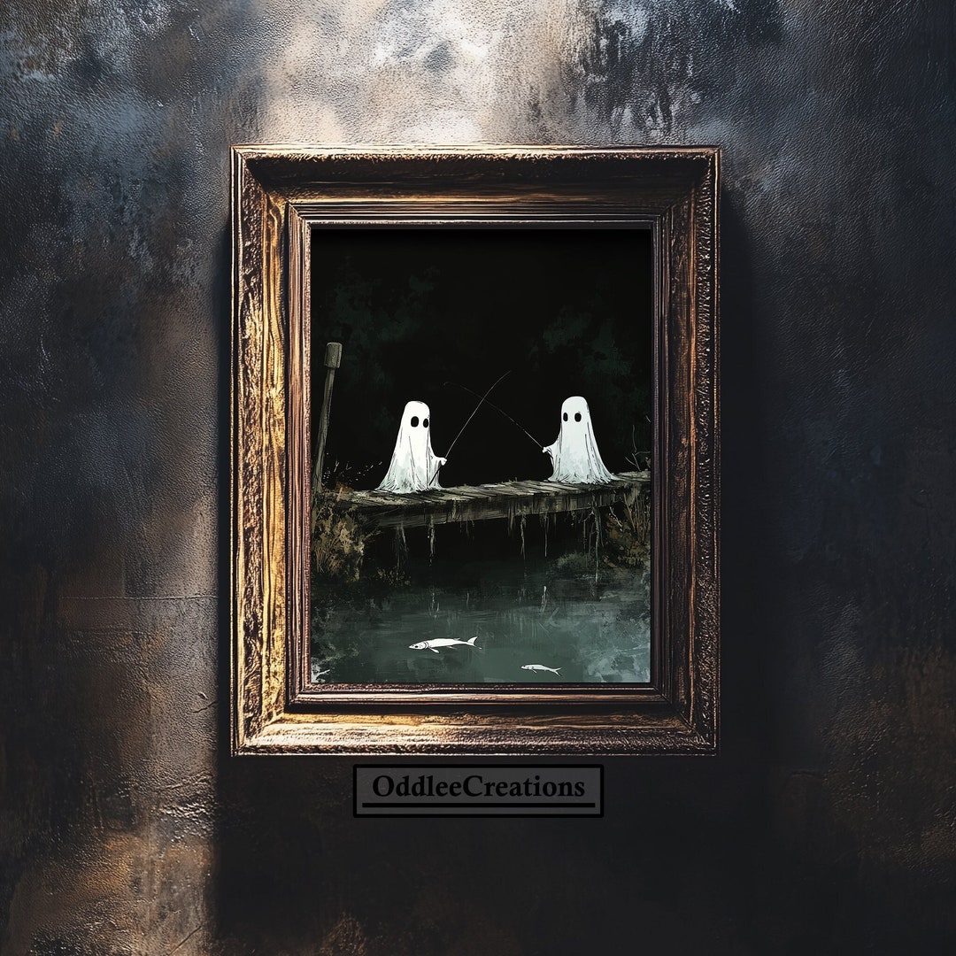Haunted Ghost Fishing Digital Poster Paranormal Art Print for Creepy ...