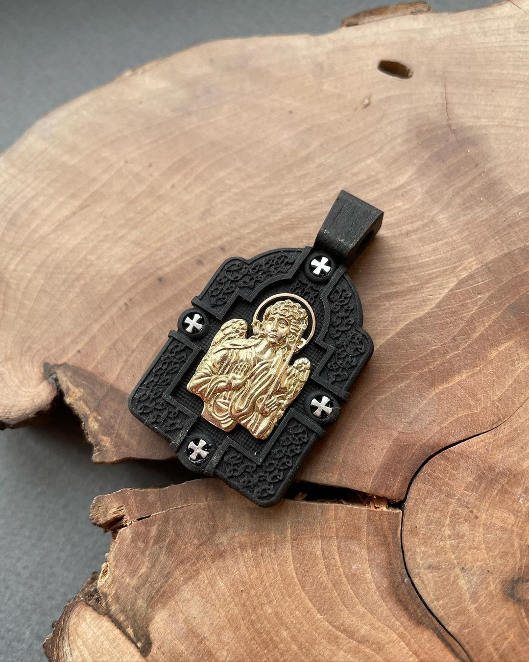 Ebony Wood Orthodox Icon Pendant Christian Jewerly Protection Gift ...