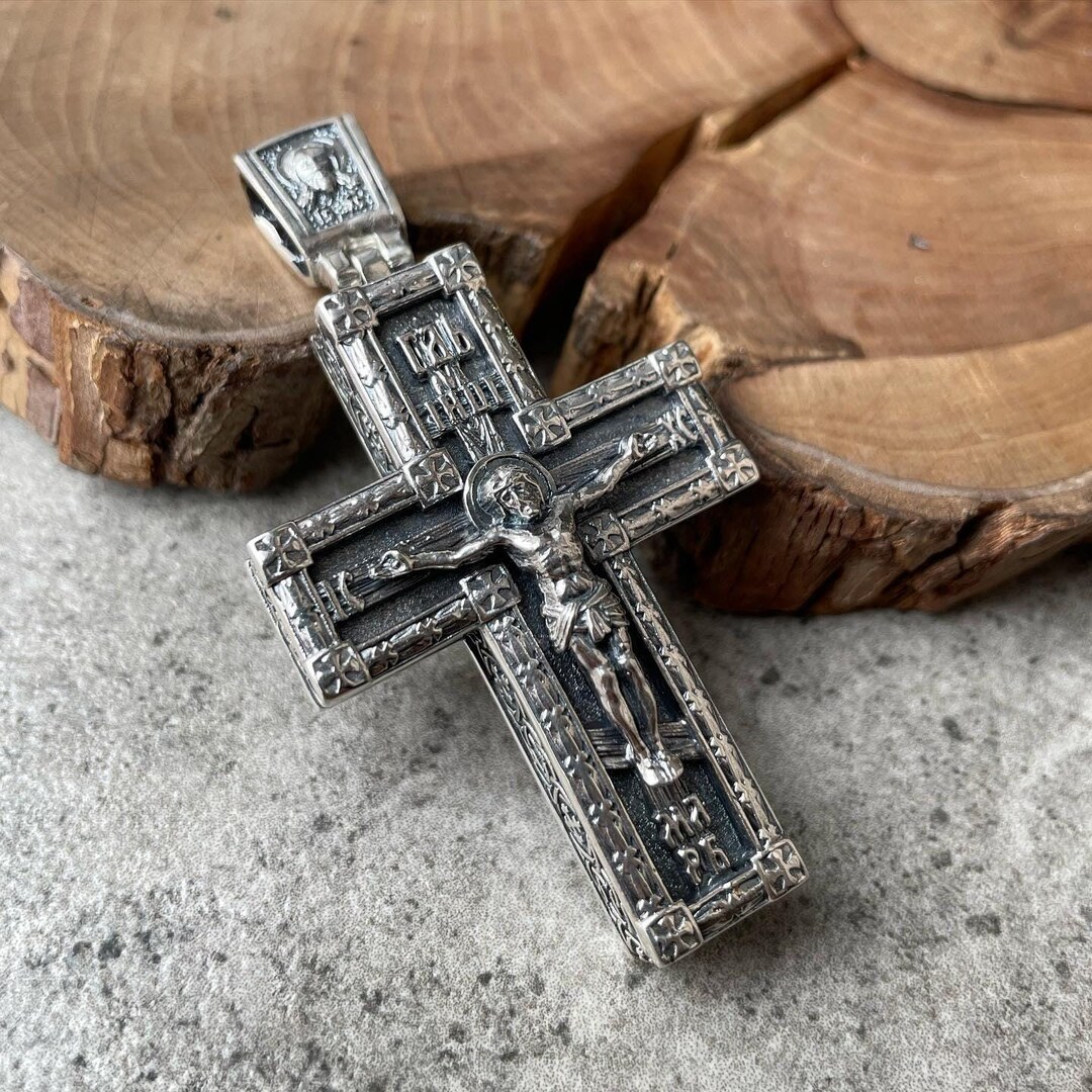 925* Silver Cross Christian Crucifix Cross Pendant With Prayer Orthodox ...