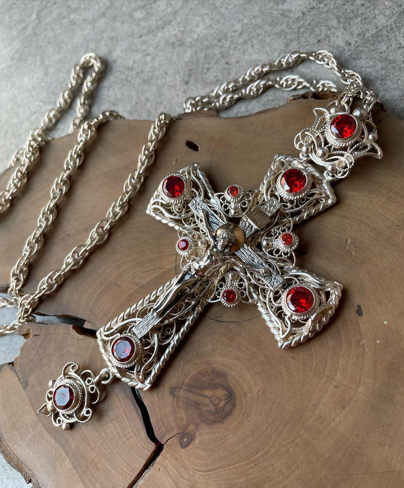 950* Sterling Silver Pectoral Cross Pendant With Chain Handmade ...