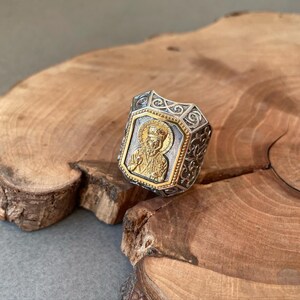 925 Silver & Gilding Orthodox Men's Ring With Icon St. Nicholas ...