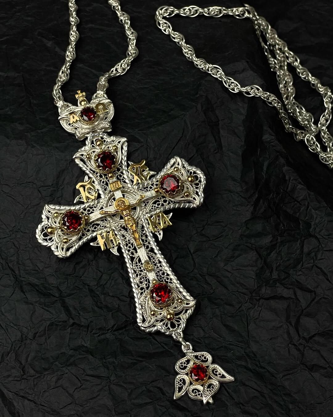 Large Orthodox Christian Pectoral Cross Pendant With Stones 925* Silver ...