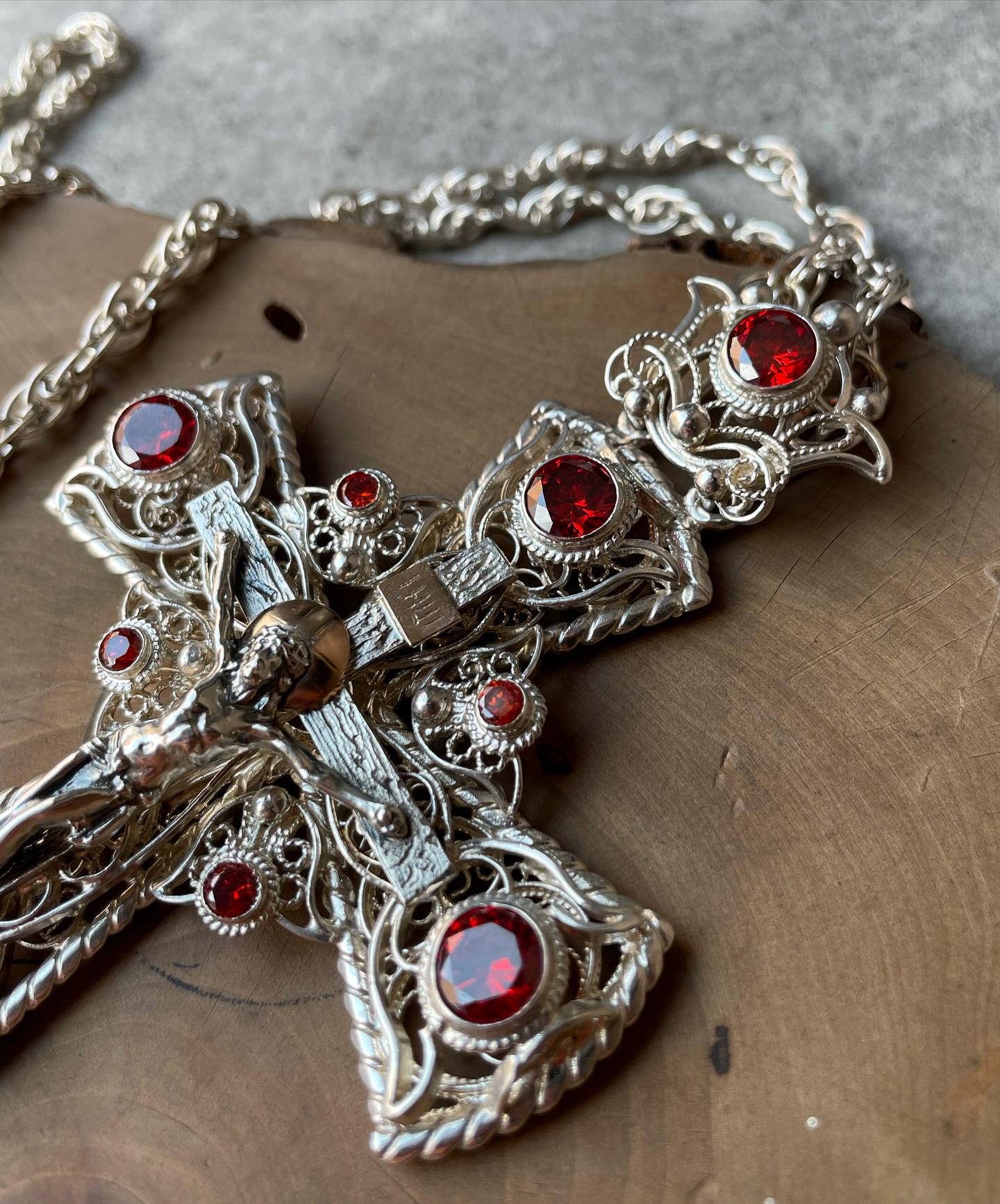 950* Sterling Silver Pectoral Cross Pendant With Chain Handmade ...