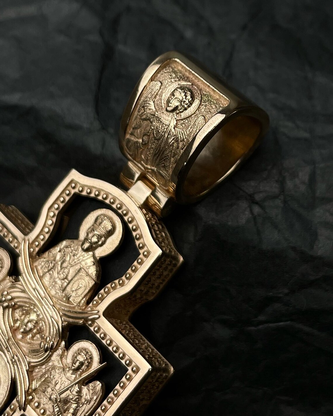 585* Gold Ebony Cross With St. Nicholas, Archangel Michael, Archangel ...
