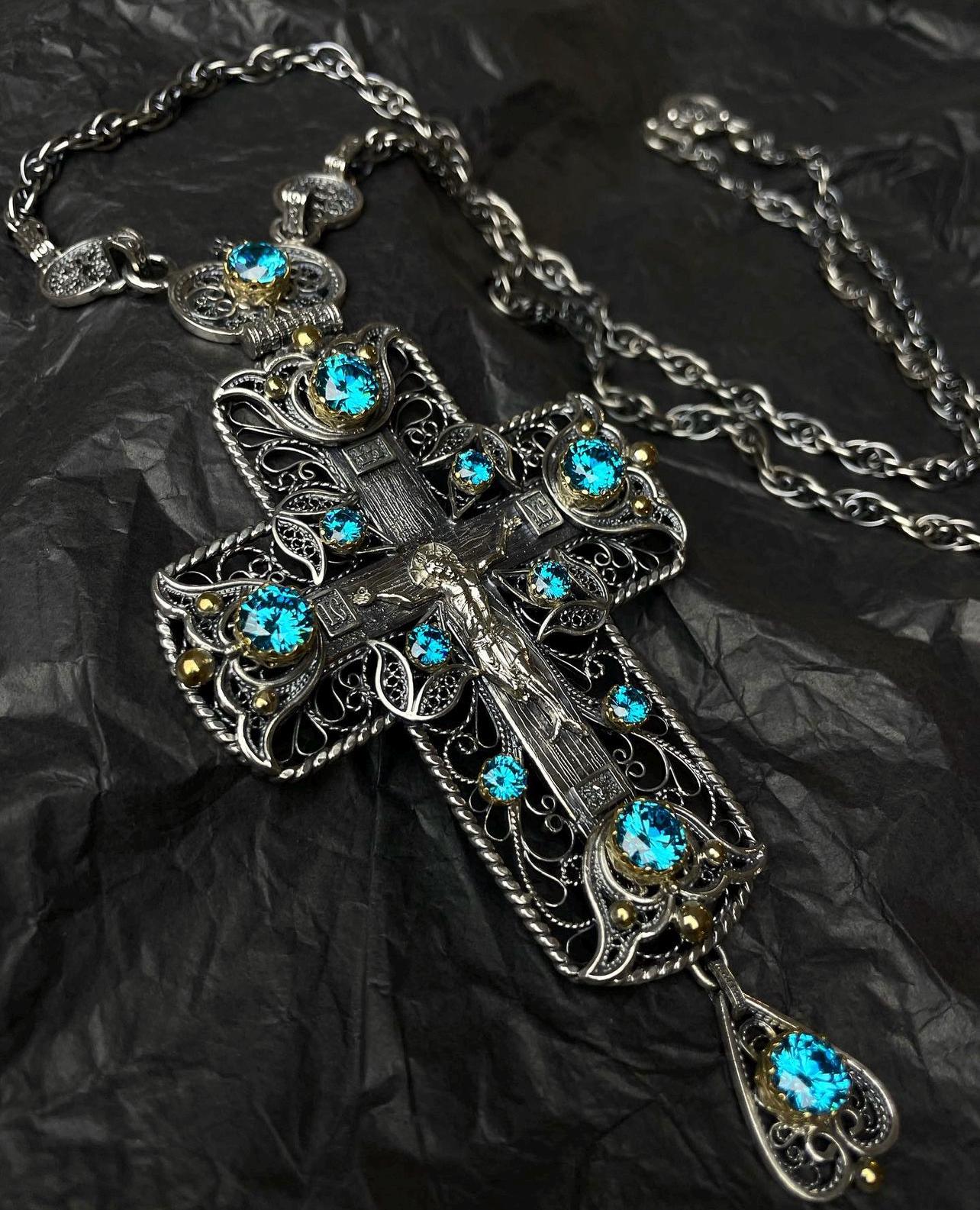 925* 950* Sterling Silver Pectoral Cross Filigree Technique Christian ...