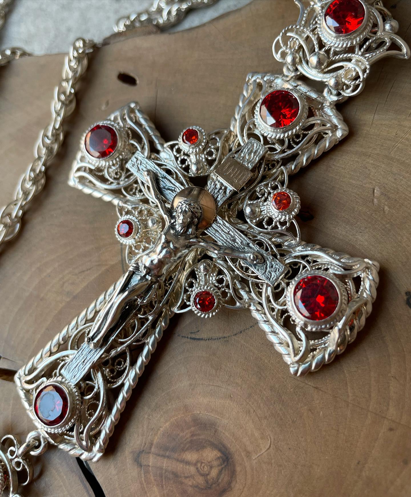 950* Sterling Silver Pectoral Cross Pendant With Chain Handmade ...