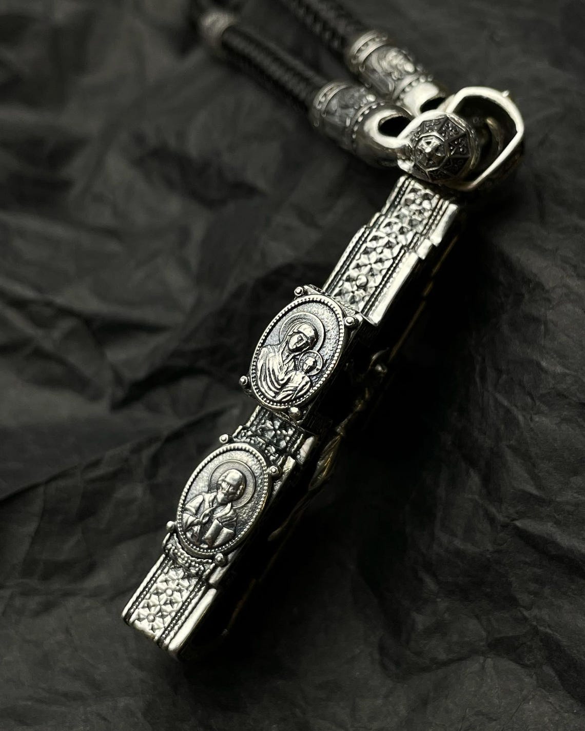 925* Sterling Silver Orthodox Cross Pendant Ebony Wood Christian Cross ...