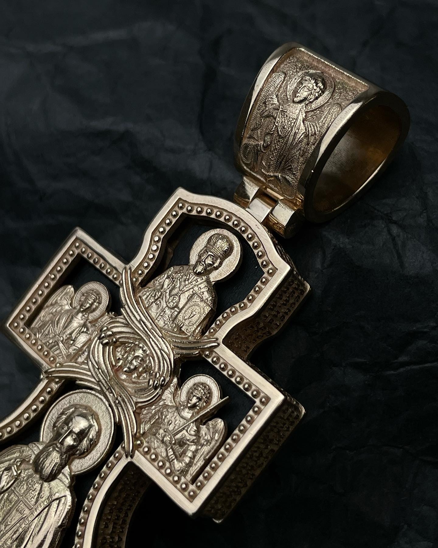 585* Gold Ebony Cross With St. Nicholas, Archangel Michael, Archangel ...