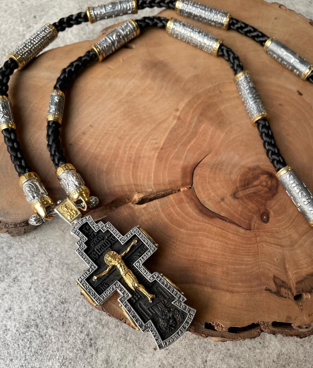 Orthodox Crucifix Cross Pendant Christian Silk Necklace With Prayer ...