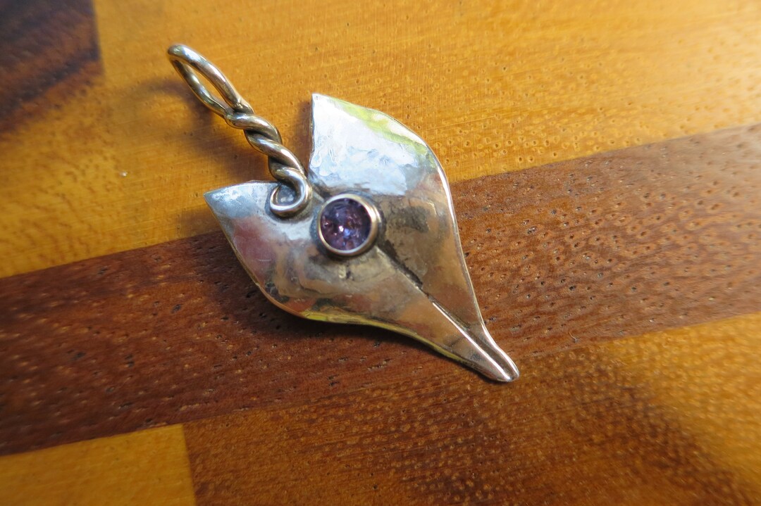 Elven Silver Caladium Leaf and Tanzanite Pendant, Botanical Sterling ...