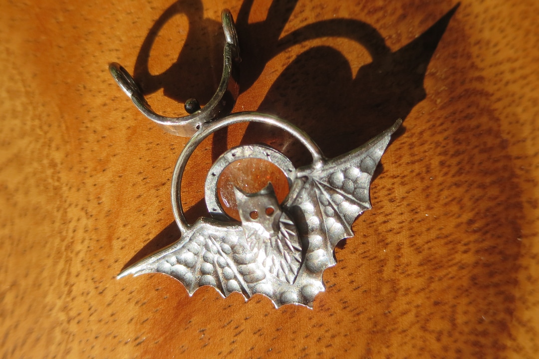 Medium Sunstone Full Moon and Bat Pendant. Fun Halloween Moon Bat ...