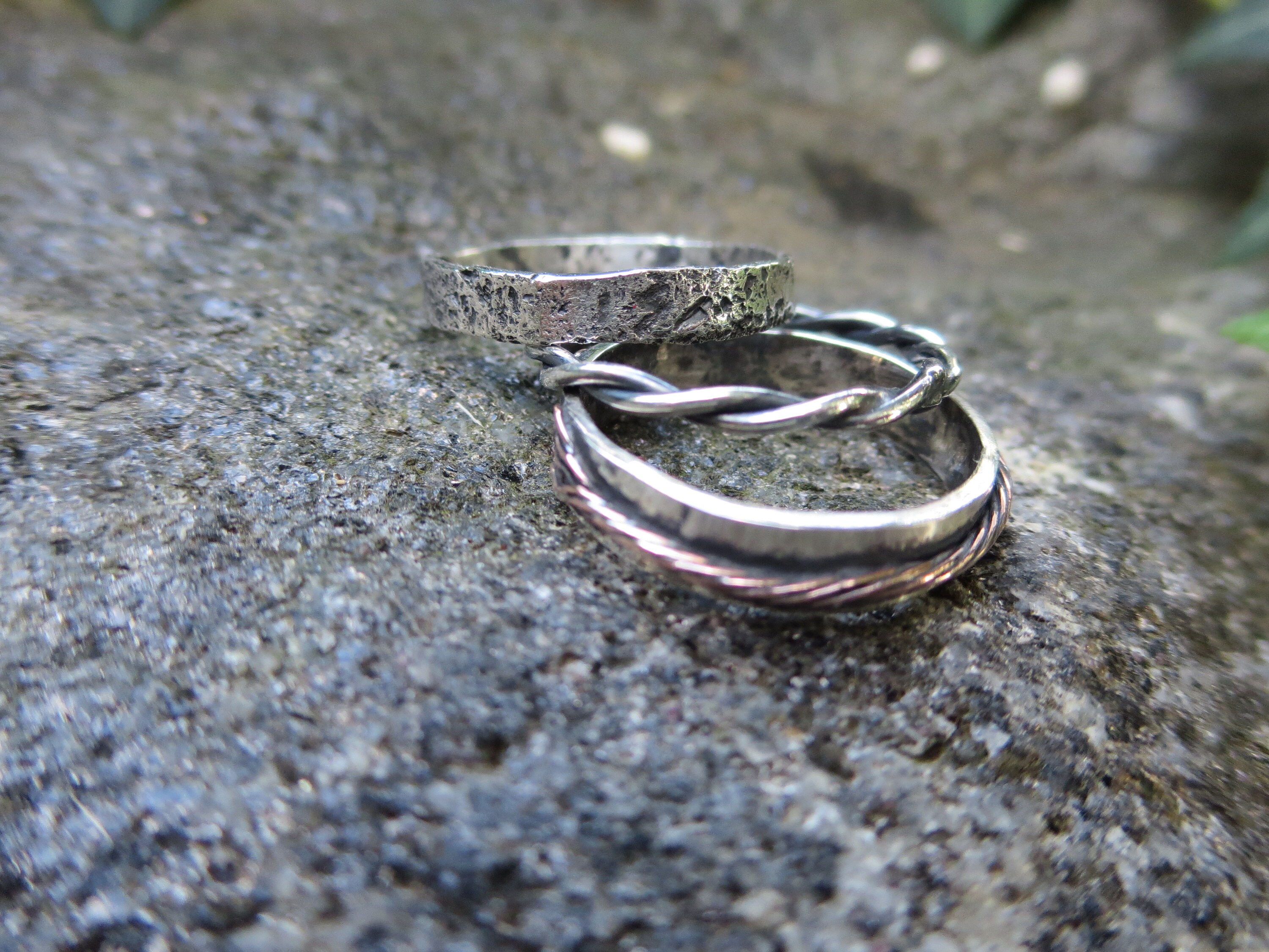 Stacking Mixed Metal Ring Set of 3 Size 8, Sterling Silver Brutalist ...