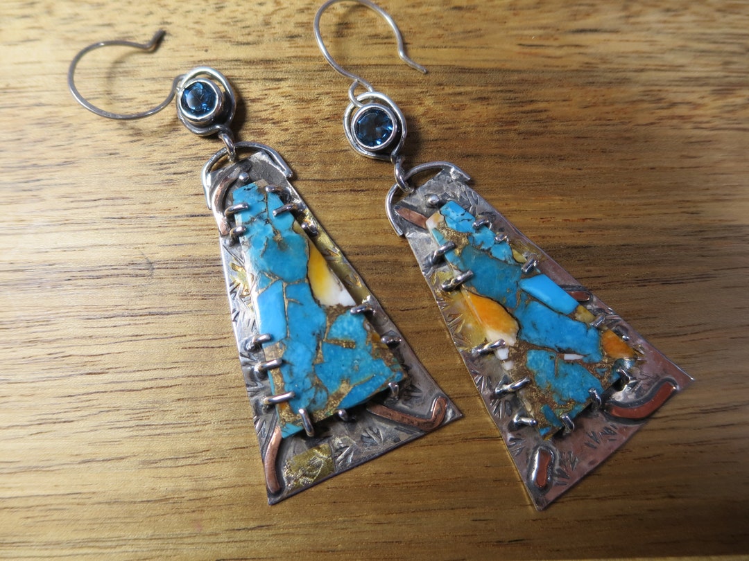 Keum Boo Sterling Silver Earrings: Copper, Spiny Oyster, Turquoise ...