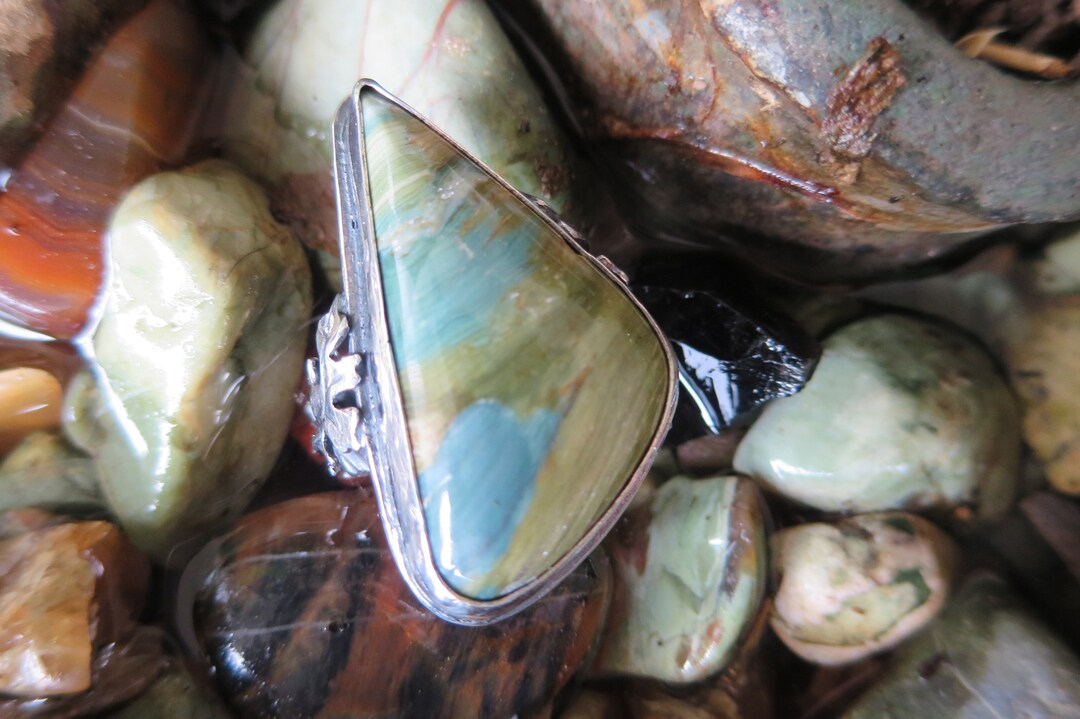 Swamp Bog Jasper Ring: Sterling Silver Oak Leaf Adjustable Ring - Etsy