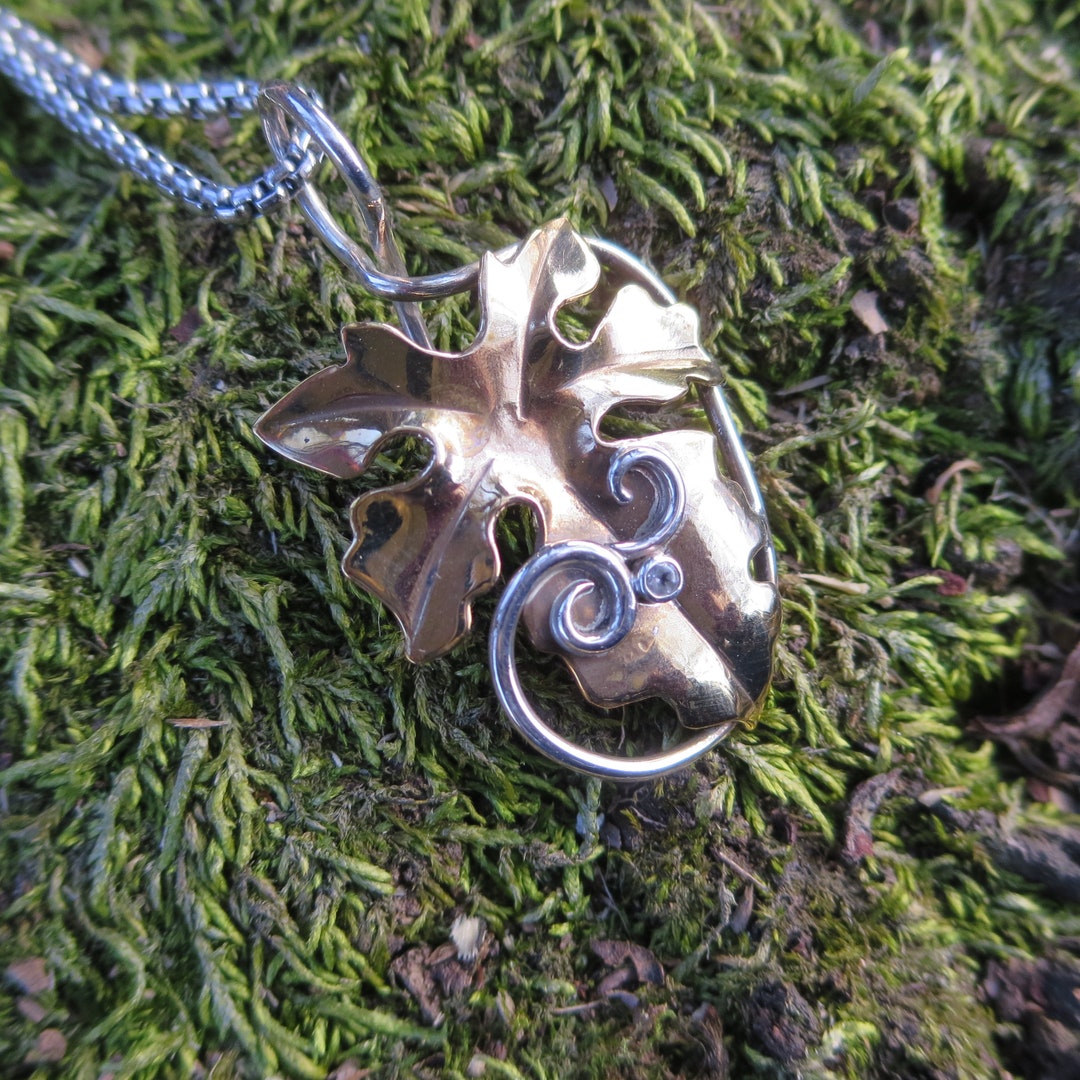 Fiddle Leaf Fig and Tendril Pendant, Nu Gold and Sterling Silver ...