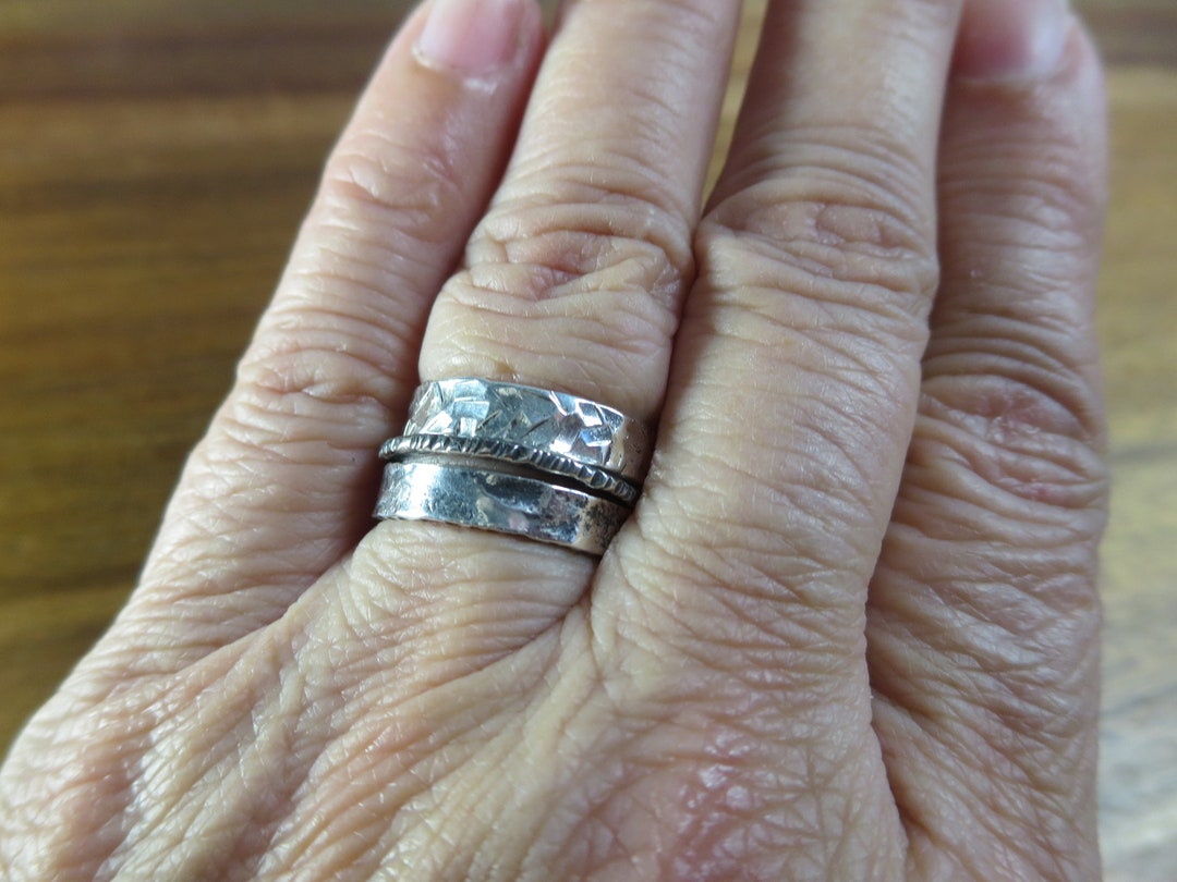 Sterling Silver Brutalist Stacking Ring Set of Three Size 6, Hammered Silver Rings. Textured ...